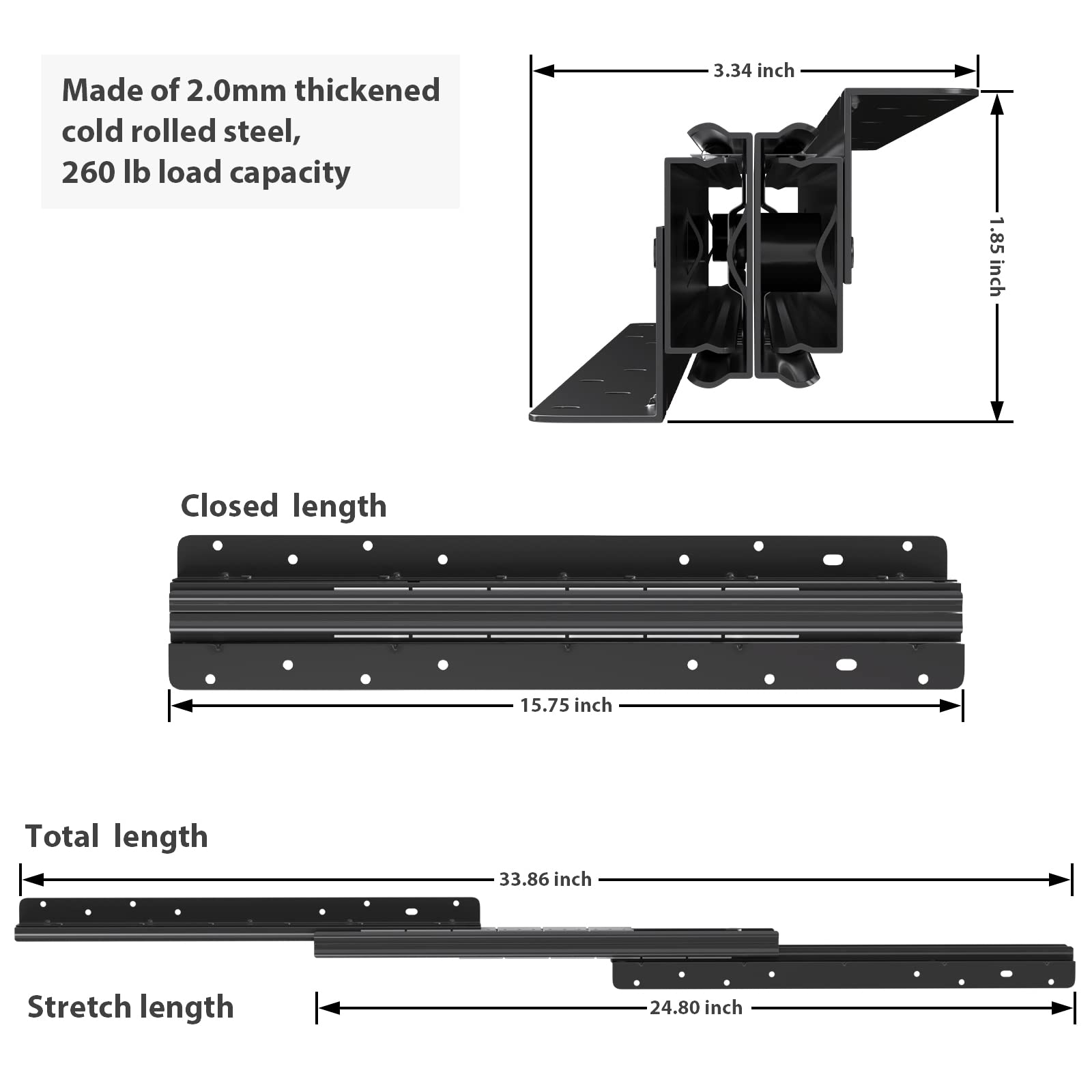 Snapklik.com : 1 Pair Undermount Heavy Duty Drawer Slides 16 Inch Full ...