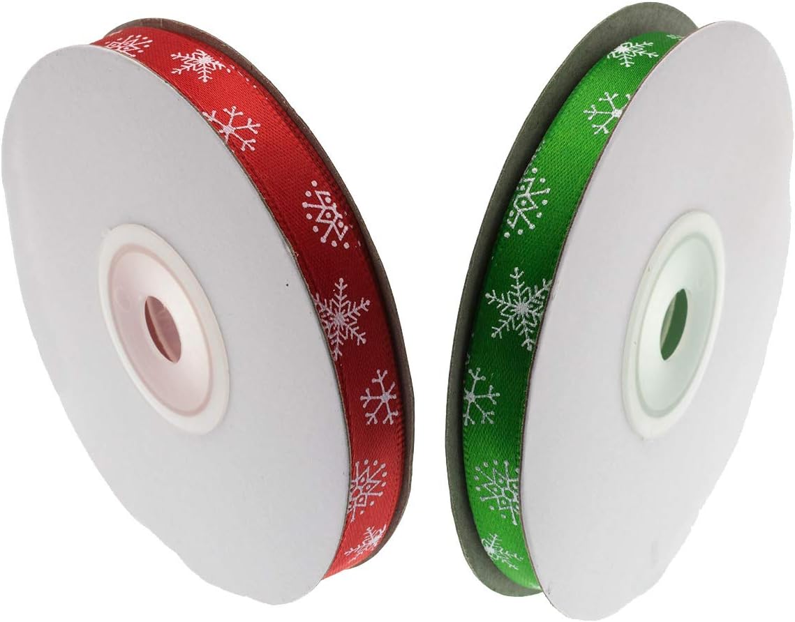 Amazon.com: ATRibbons 50 Yards 3/8 Inch Snowflake Printing Satin Ribbon ...