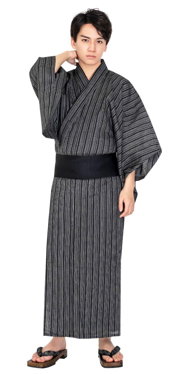 Buy KYOETSU Men's Yukata 4-Piece Set C (Yukata/Kakuobi Belt/Koshi-himo ...