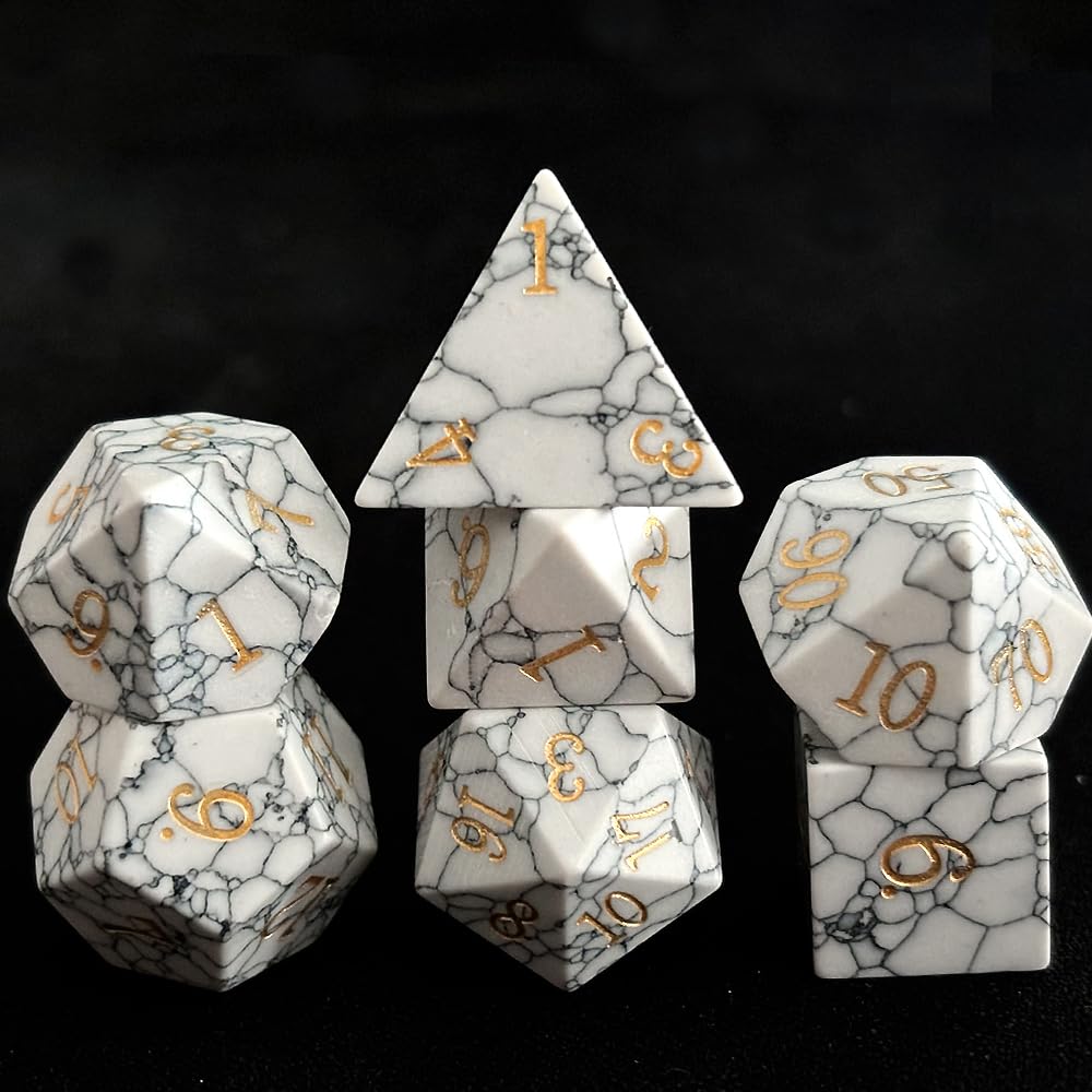 Amazon.com: Natural Gemstone DND Dice Set,7 Pcs Handmade Stone Dice Polyhedral D&D Gem Dice with ...