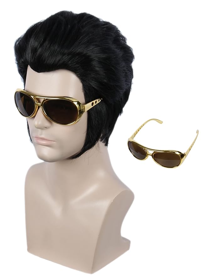 Amazon.com: Linfairy Short Slicked Back Black Wig with Glasses ...