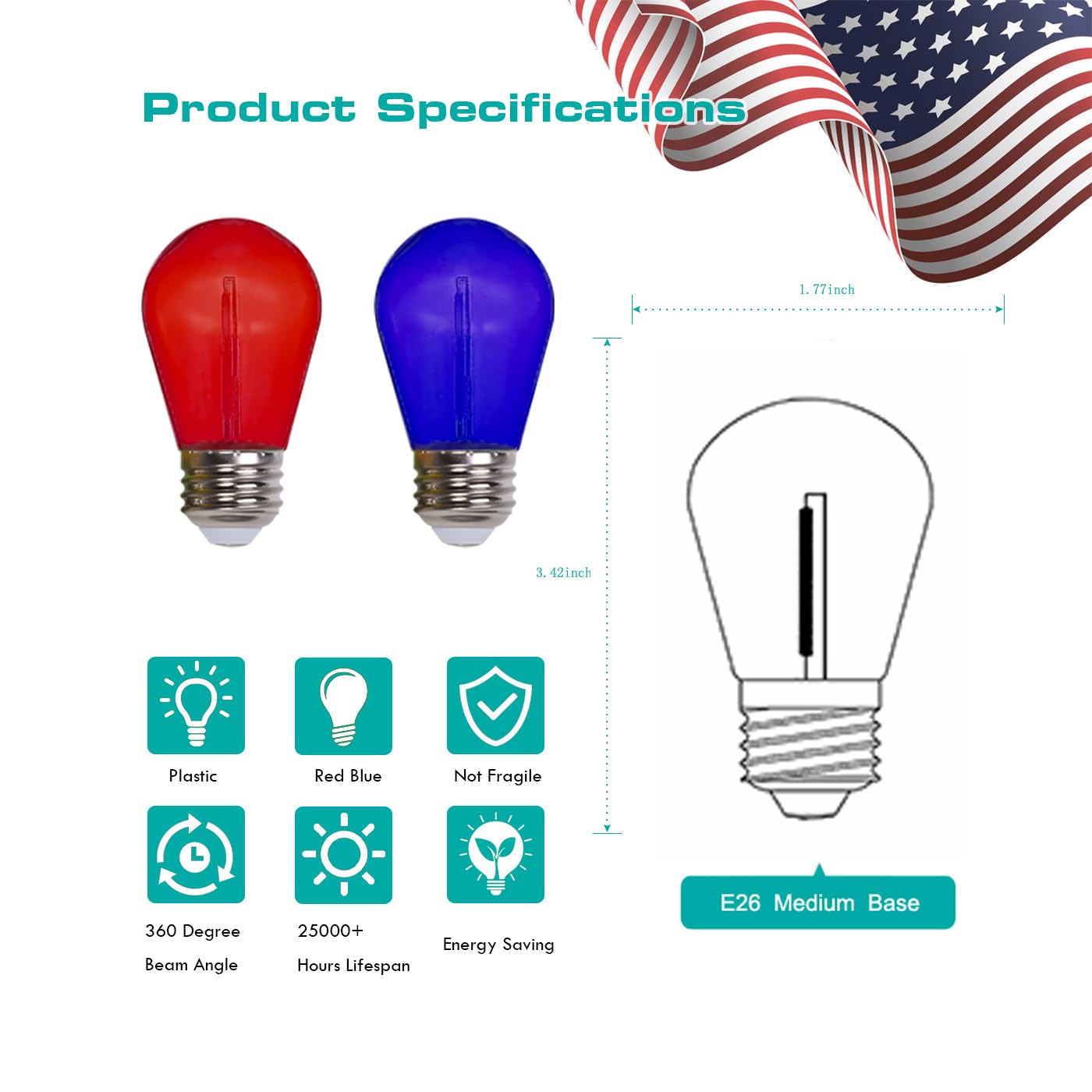 Snapklik.com : Visther 24-Pack S14 Colored LED String Light Bulbs ...