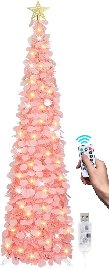 Amazon.com: SINTENILL 6 FT Pop Up Christmas Tree with 100 LED Timer ...
