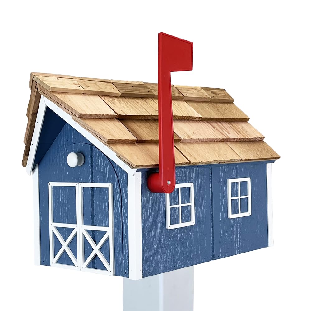 Amazon.com: Peaceful Classics Amish Cedar Roof Wooden Mailbox with ...