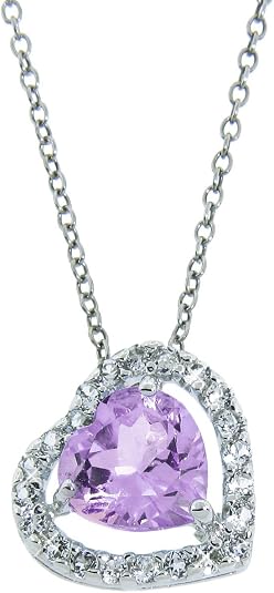 Amazon.com: Amazon Collection Sterling Silver Amethyst Heart Pendant ...