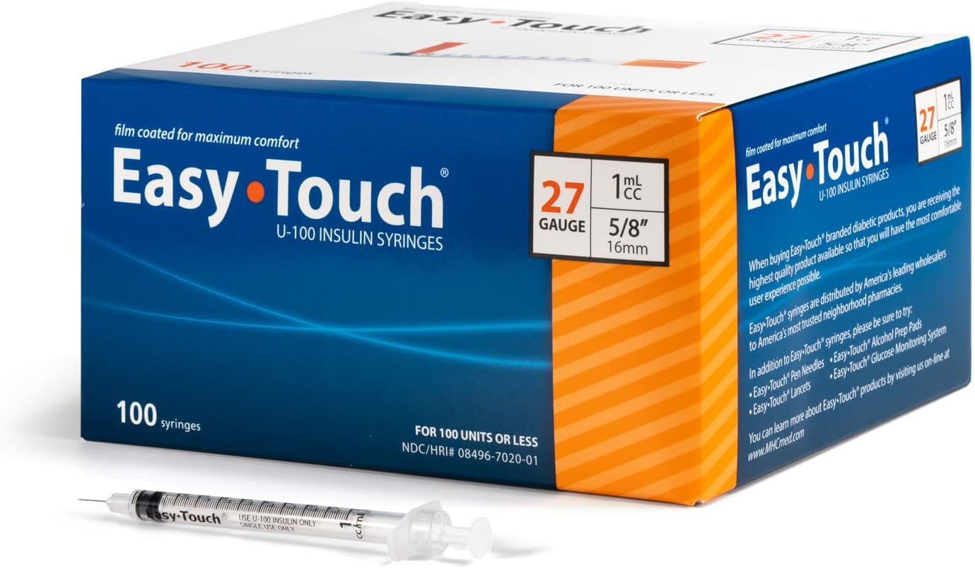 Amazon.com: Easy Touch U-100 Insulin Syringe with Needle, 27G 1cc 5/8-Inch (16mm), Box of 100 ...