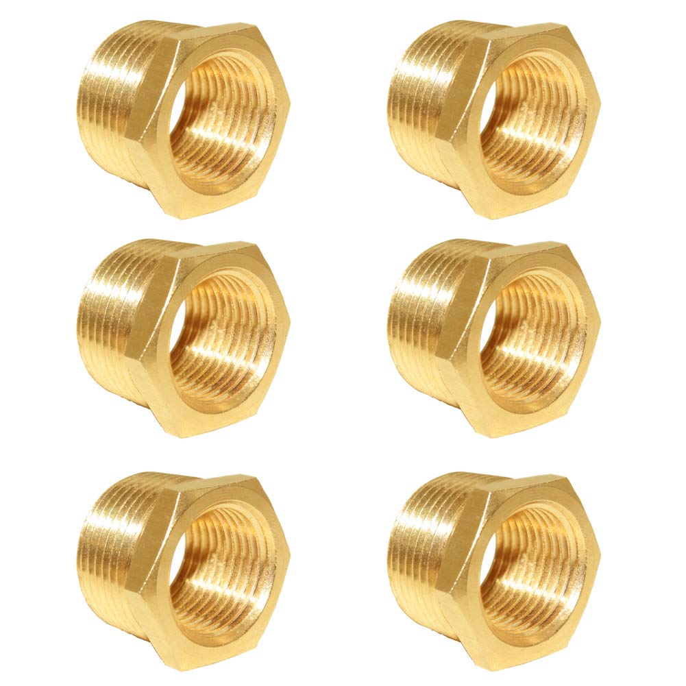 Snapklik.com : 6PCS Brass Pipe Fitting Reducer Hex Bushing 3/4 NPT Male ...