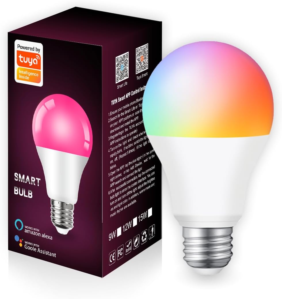 Smart Light Bulbs FRESHIN E27 A60 9W RGBCW WiFi Light Bulb, Dimmable ...