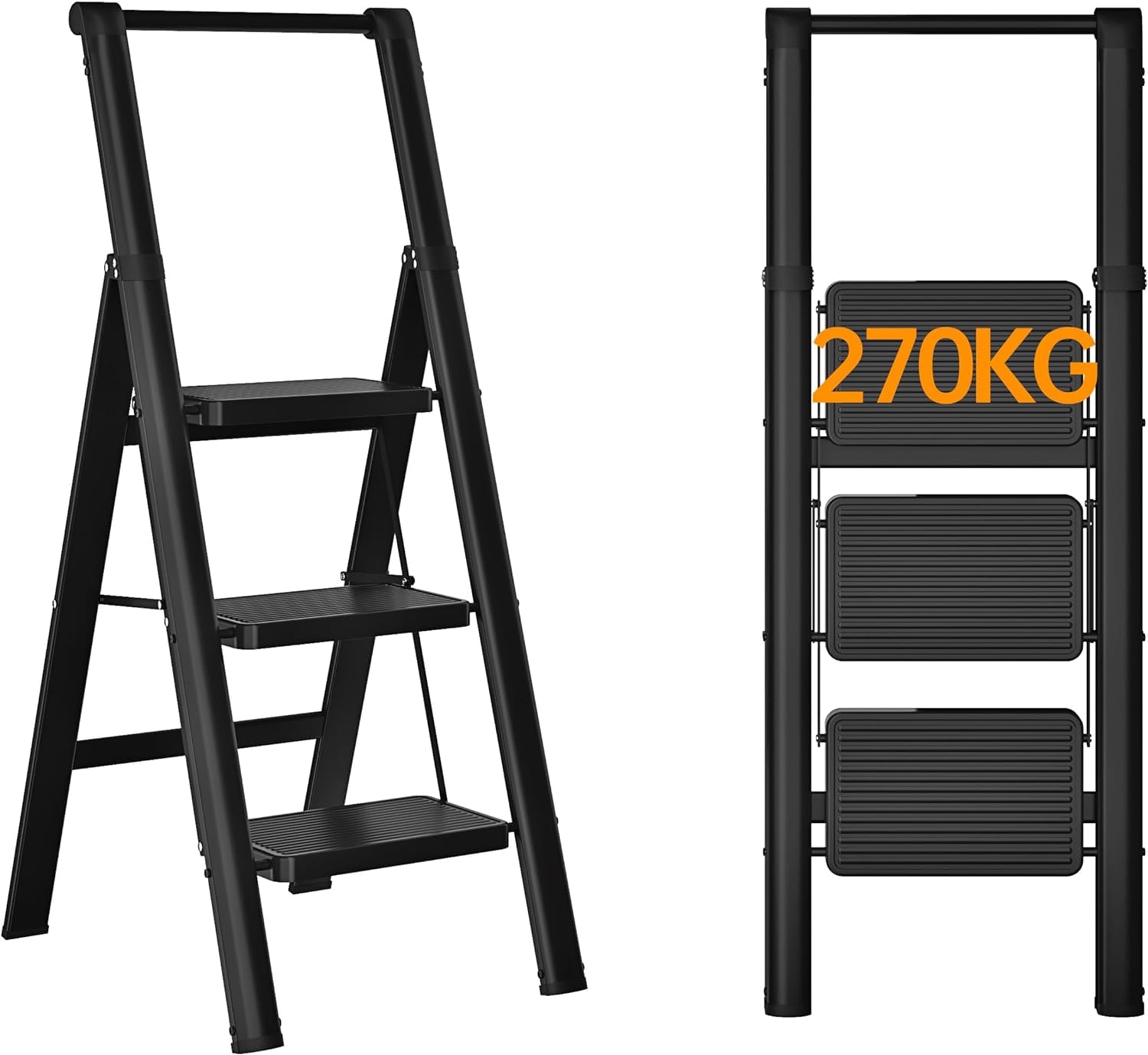 Jukkre Folding 3 Step Ladder, Step Stools for Adults, Load Multi-use ...