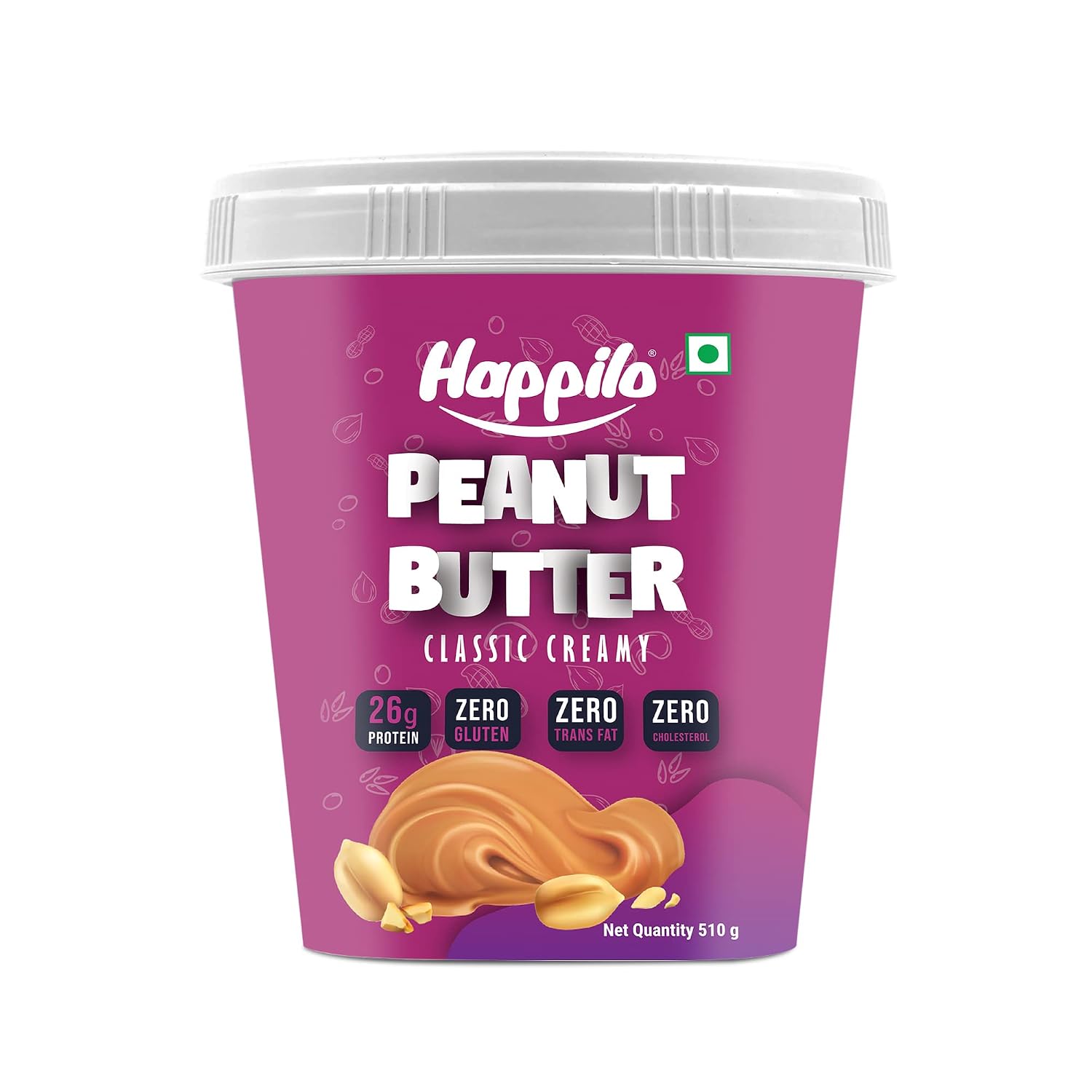 Happilo Classic Peanut Butter Creamy 510g, Protein 26.1g per 100g ...