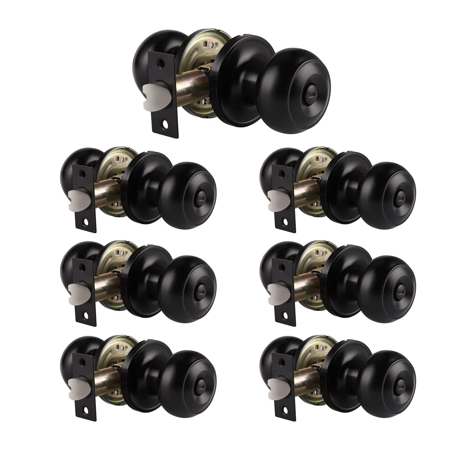 Probrico Black Door Knob 7 Pack, Interior Bedroom Doorknob with Lock ...