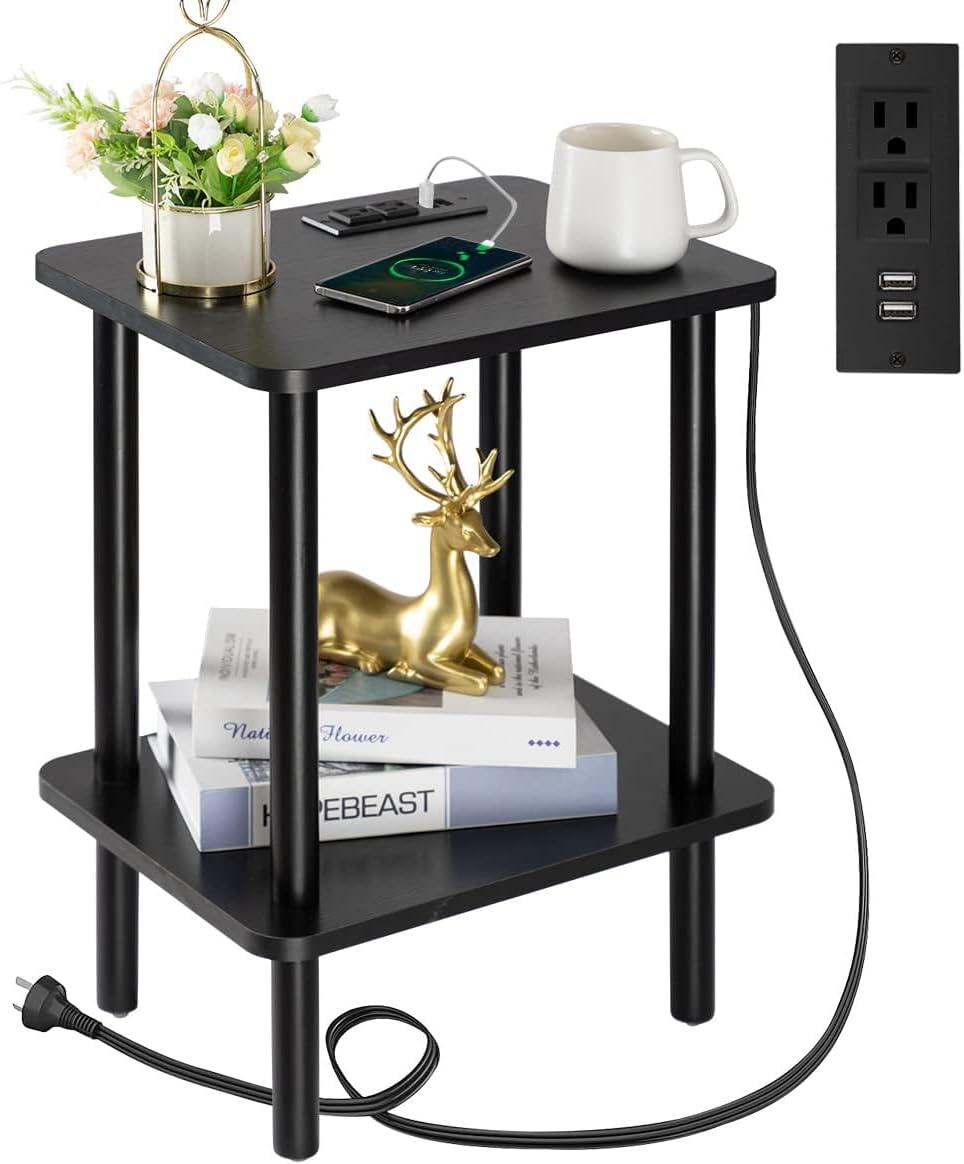 Amazon.com: FORAOFUR End Table with Charging Station, Black Side Table ...