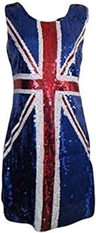 Ladies Union Jack Britannia Fancy Dress Costume Sequin Short Dress Size ...