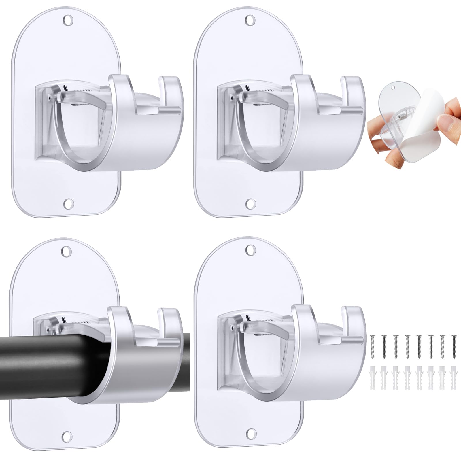 Amazon.com: No Drill Curtain Rod Holder Hangers - Self Adhesive Curtain ...