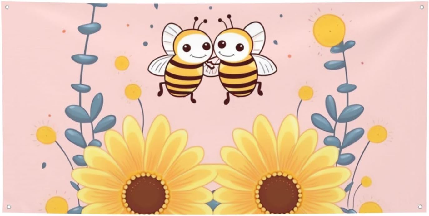 Amazon.com : Cute Bees and Flowers Banner Party Decor Backdrop Banner ...