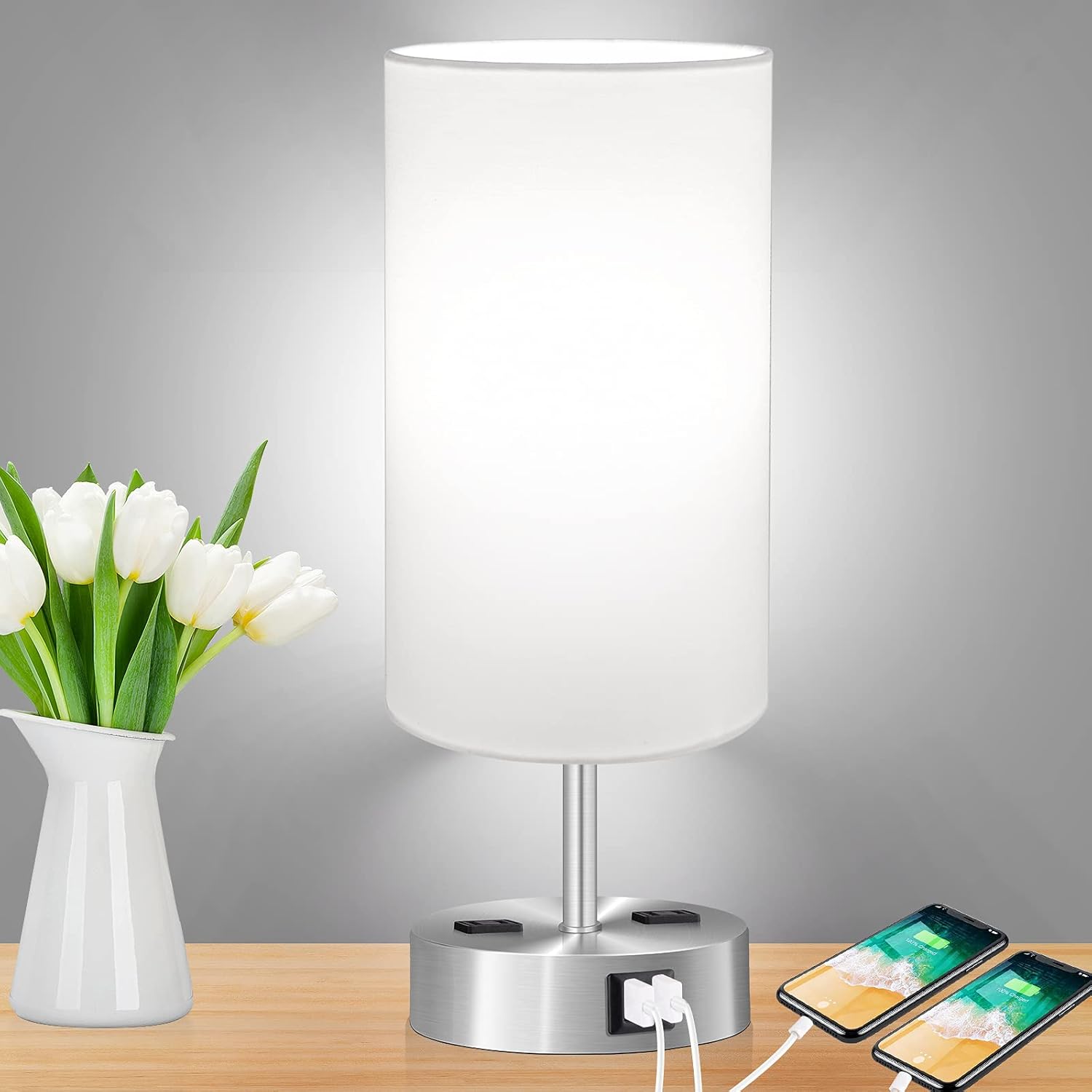 Touch Control Table Lamp, 3-Way Dimmable Bedside Nightstand Lamp with 2 ...