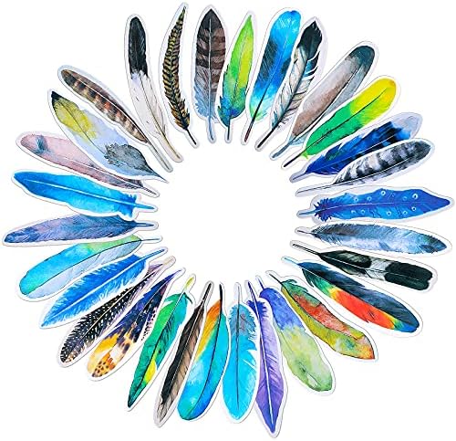MWOOT 30Pcs Feather Shape Paper Bookmarks,Feather Colorful Paper Clips ...