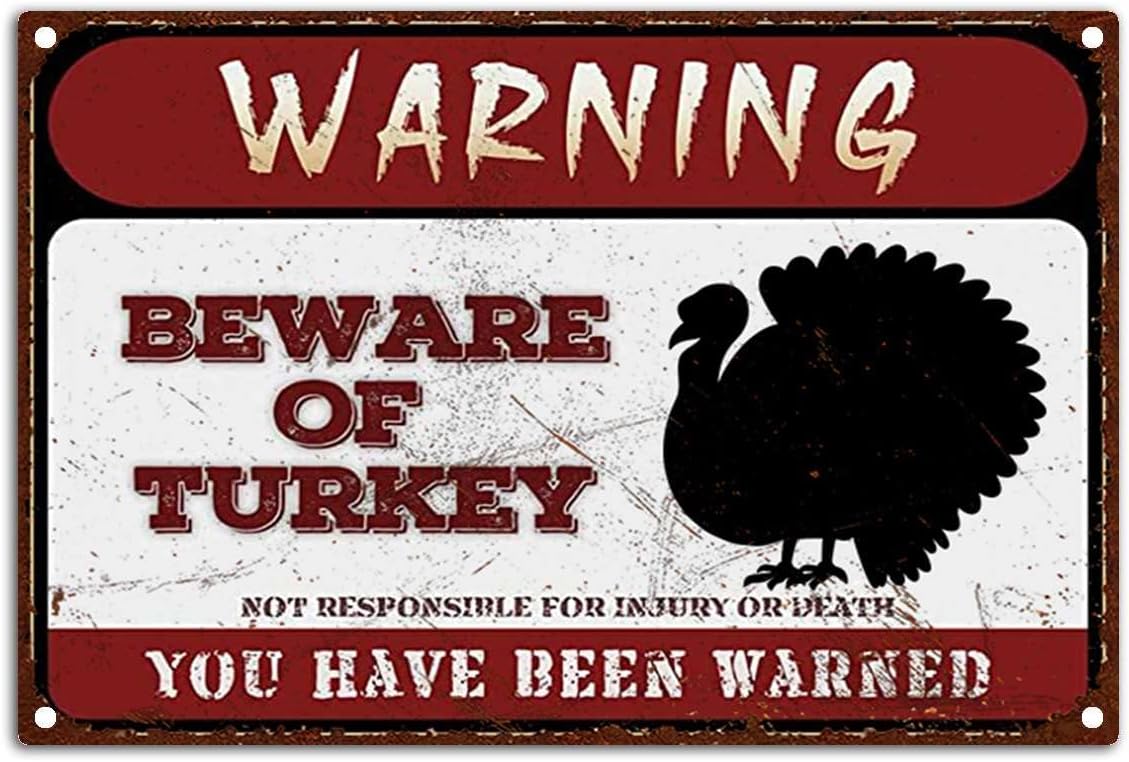 Amazon.com: YNRBGDFR Warning Signs Retro Beware of Turkey Metel Tin ...