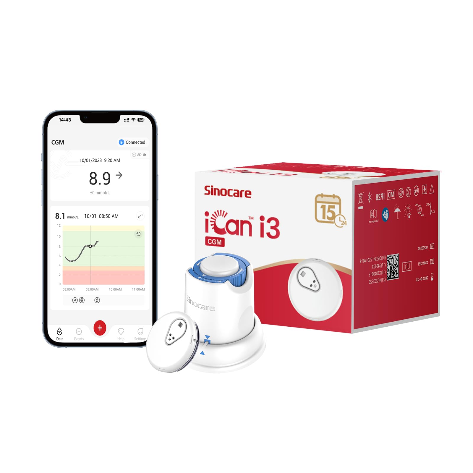 sinocare iCan CGM, Equipped with iCan CGM APP, Output Every 3 Minutes ...