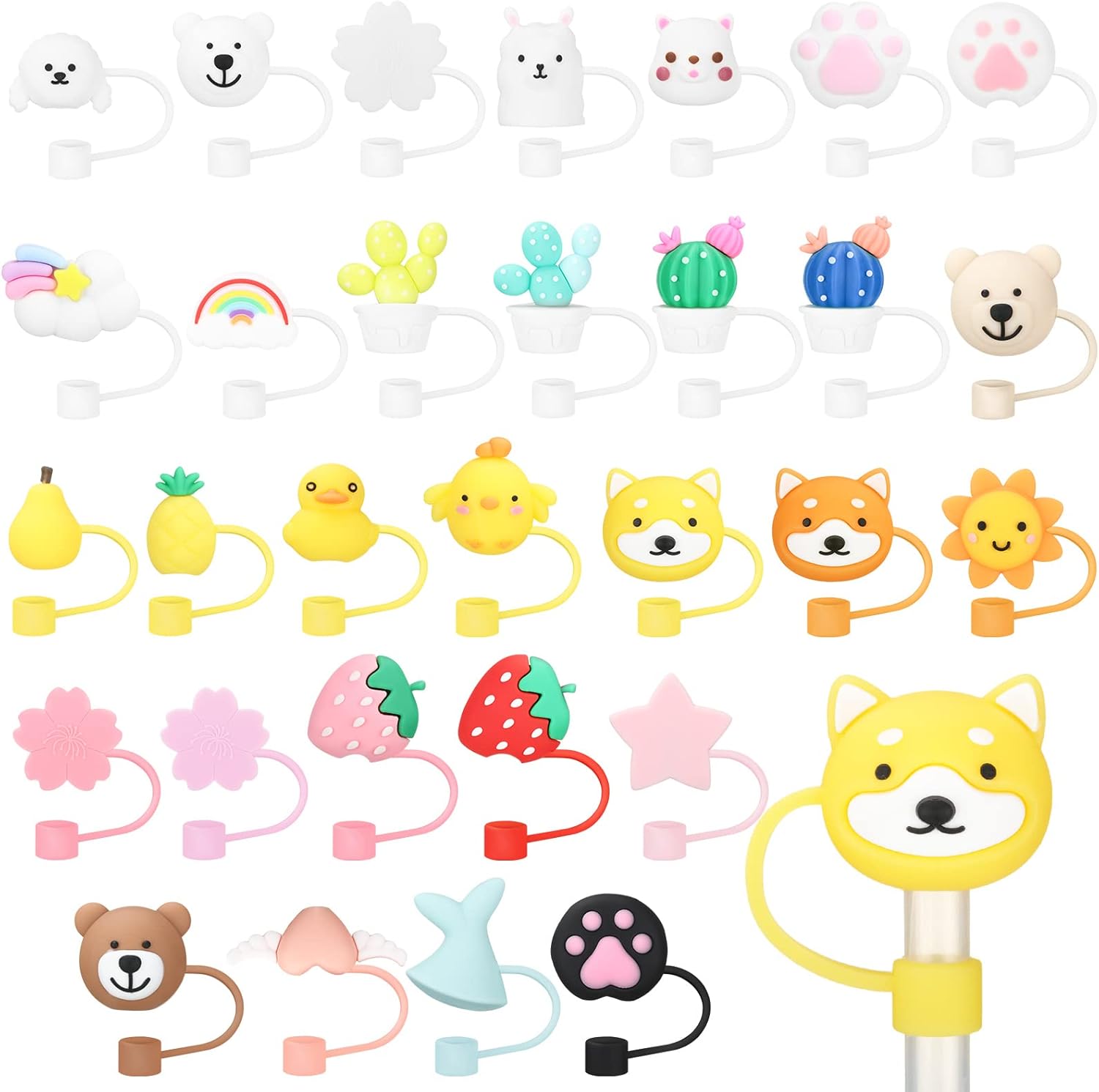 Amazon.com: 30 Pieces Straw Covers Cap Cute Silicone Tips Cover ...