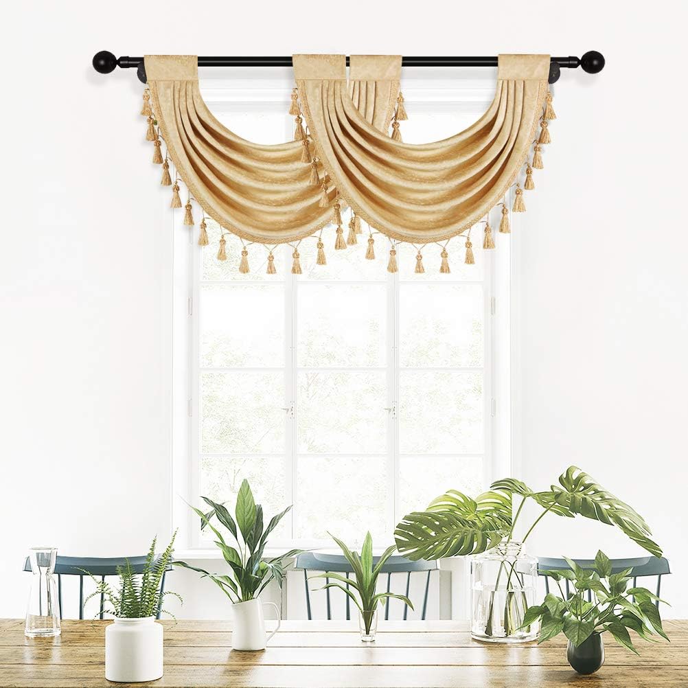Amazon.com: ELKCA Thick Chenille Waterfall Swag Valances for Living ...