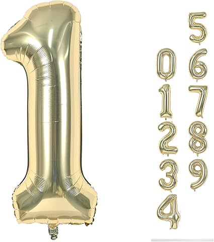 Amazon.com: Champagne Gold Number 1 Balloons, 40 In Large Light Gold ...