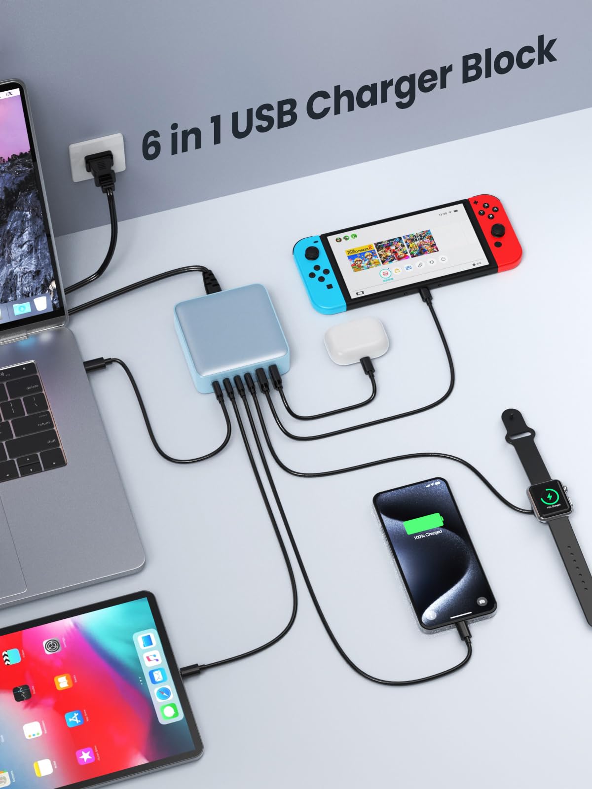 Snapklik.com : 105W USB C Charger Block,Upgraded GaN IV 6-Ports USB C ...