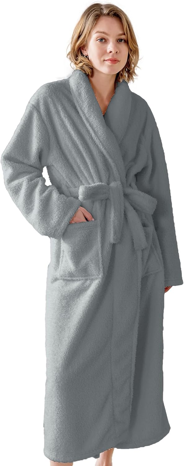 KORBLISS Soft Shawl Collar Lamb Fleece Bathrobe for Women, Innovative ...