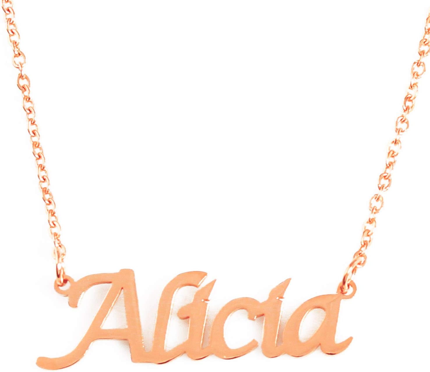 Amazon.com: Alicia Name Necklace 18ct Rose Gold Plated Personalized ...