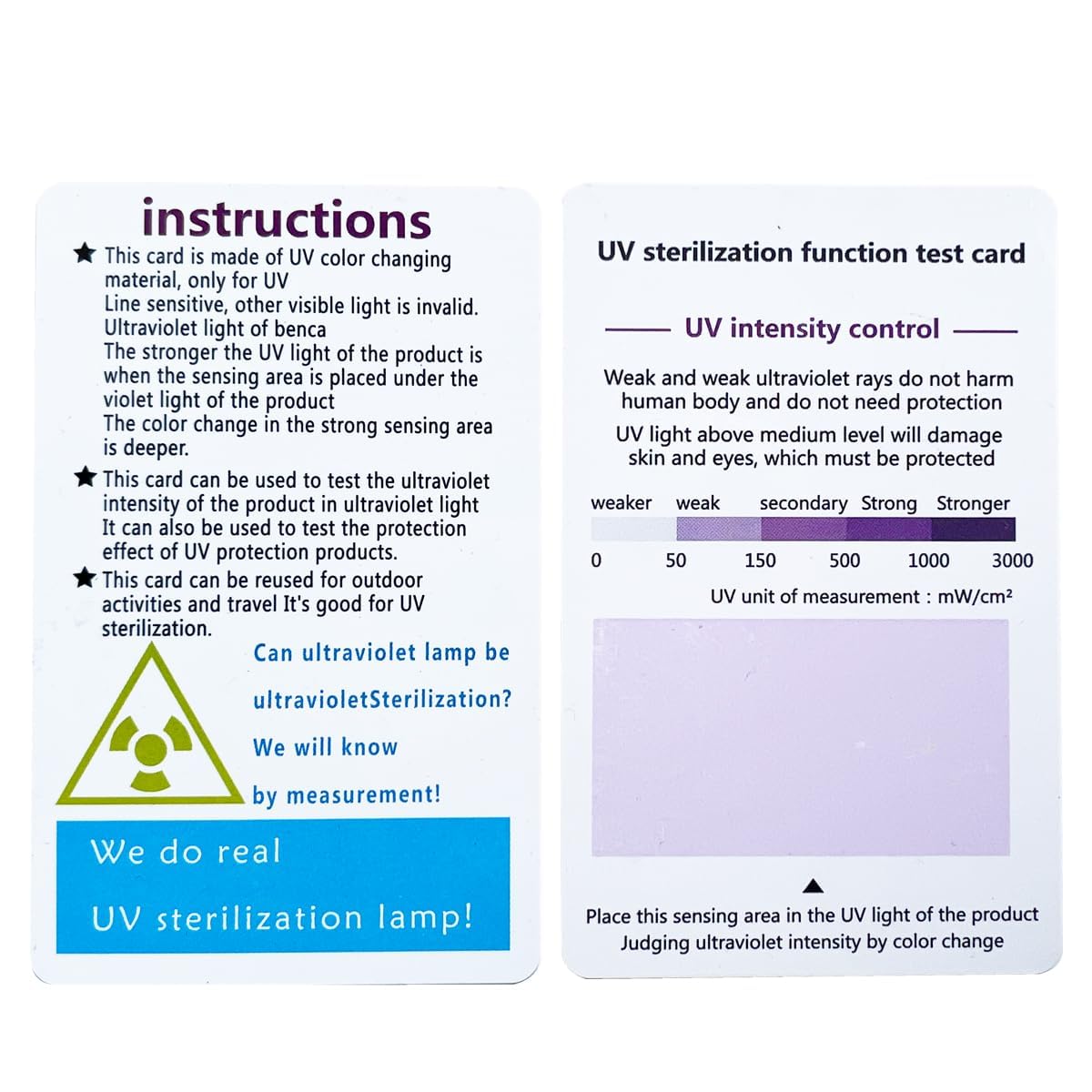 3-Pack UV Test Cards - Premium PVC UV-C Detection Cards with UVB/UVC ...