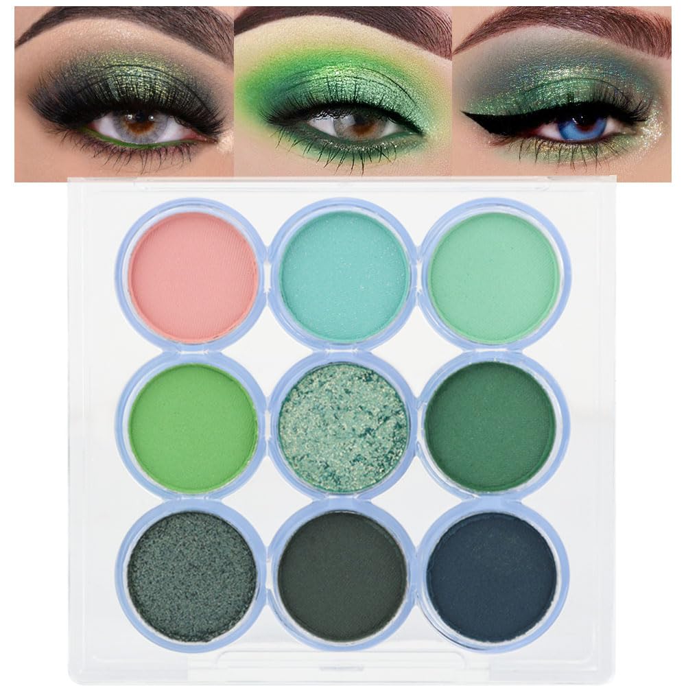 Amazon.com : 9 Colors Green Olive Matte Shimmer Eyeshadow Palette for ...