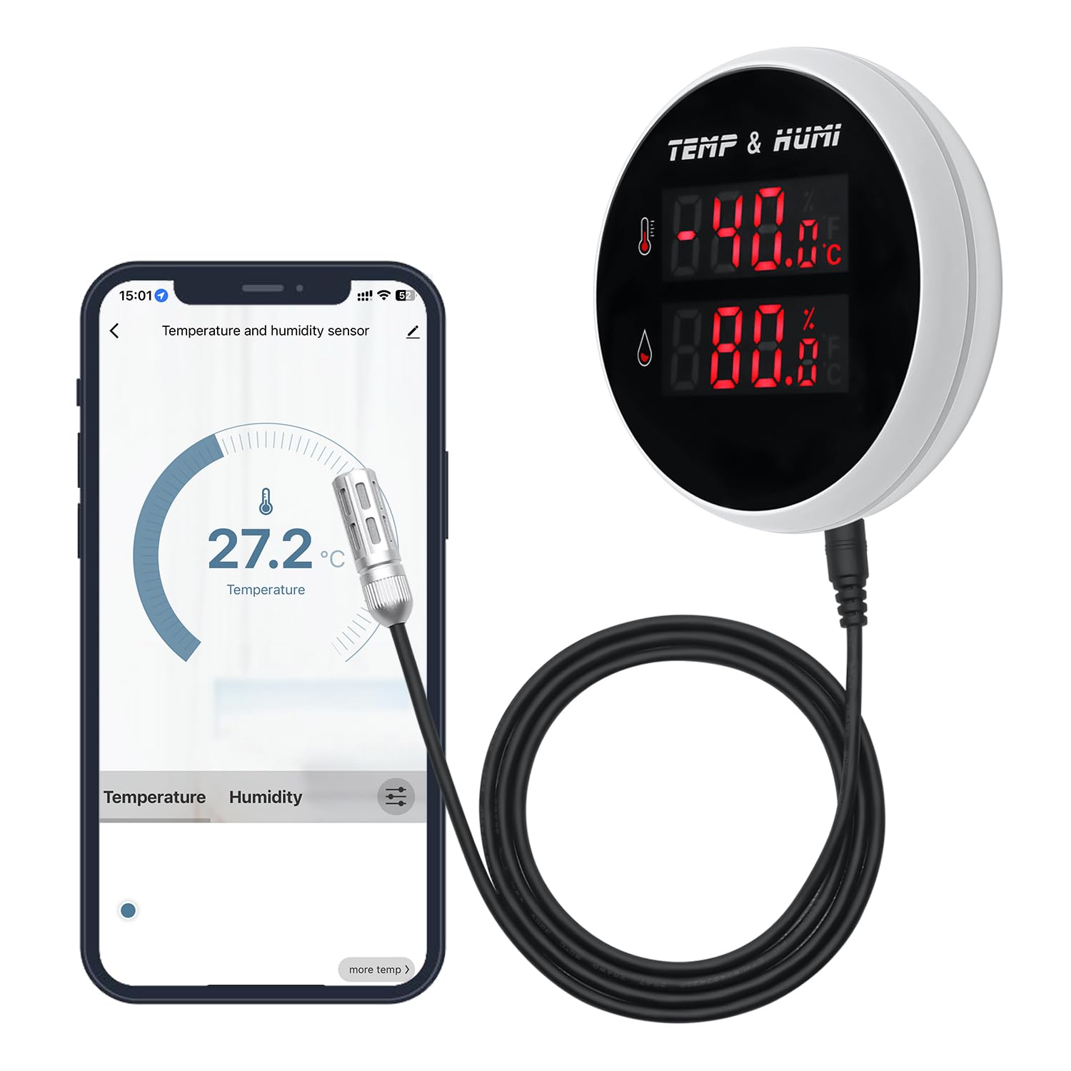Amazon.com: WiFi Thermometer with External Probe,Tuya Smart Temperature ...