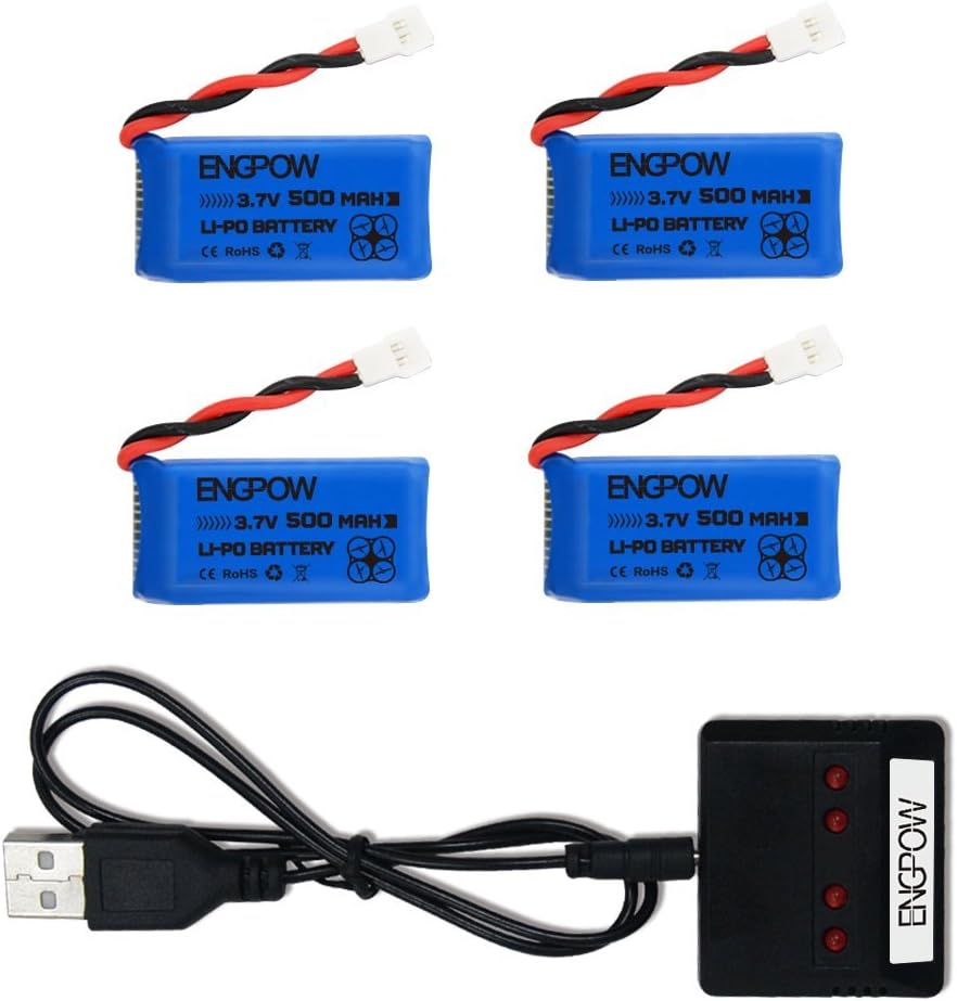 Amazon.com: ENGPOW 3.7v 500mah Lipo Battery with X4 Battery Charger for ...