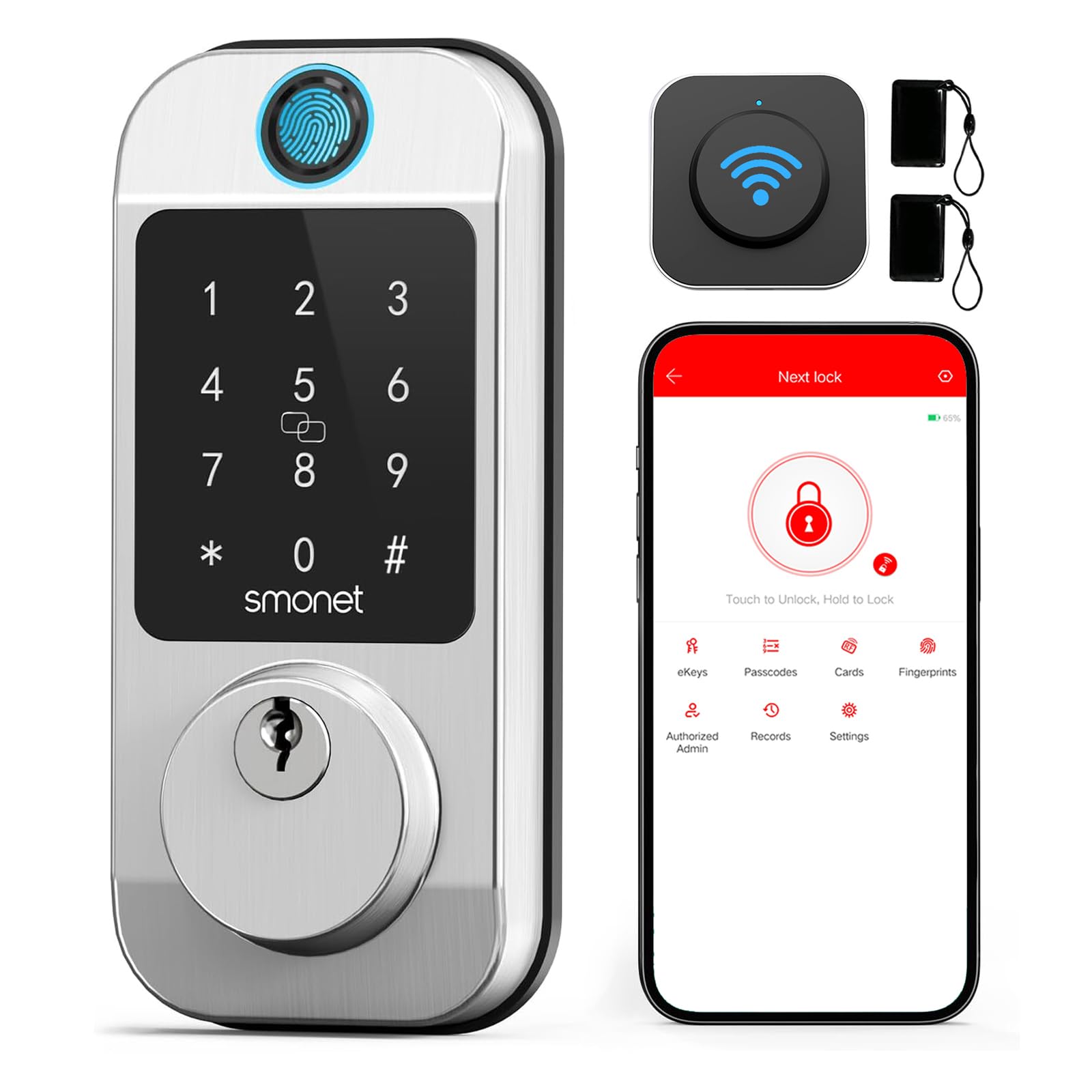 Smart WiFi Door Lock Deadbolt: SMONET Keyless Enrty Front Door Alexa ...