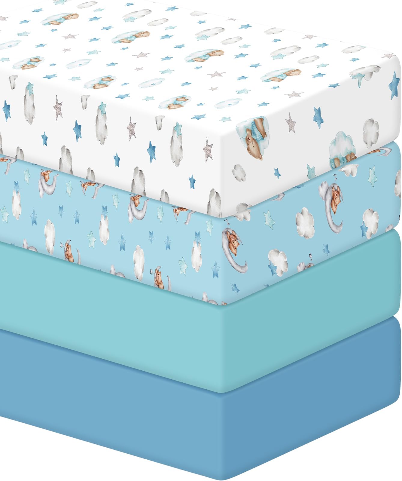 Amazon.com: Menkxi 4 Pcs Baby Crib Sheets Blue Bear Fitted Crib Sheet ...