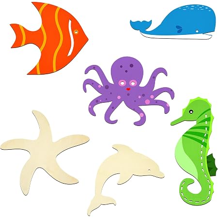 Amazon.com: Newbested 48 Pack Unfinished Wooden Ocean Sea Animal Life ...