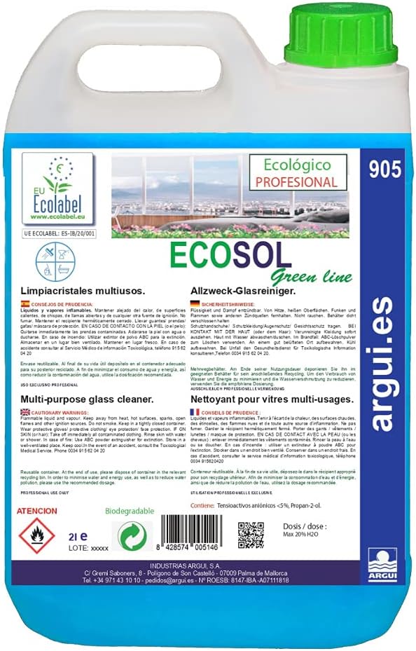 ECOSOL 2 Litros. ECOLABEL. Detergente multiusos concentrado (limpia ...