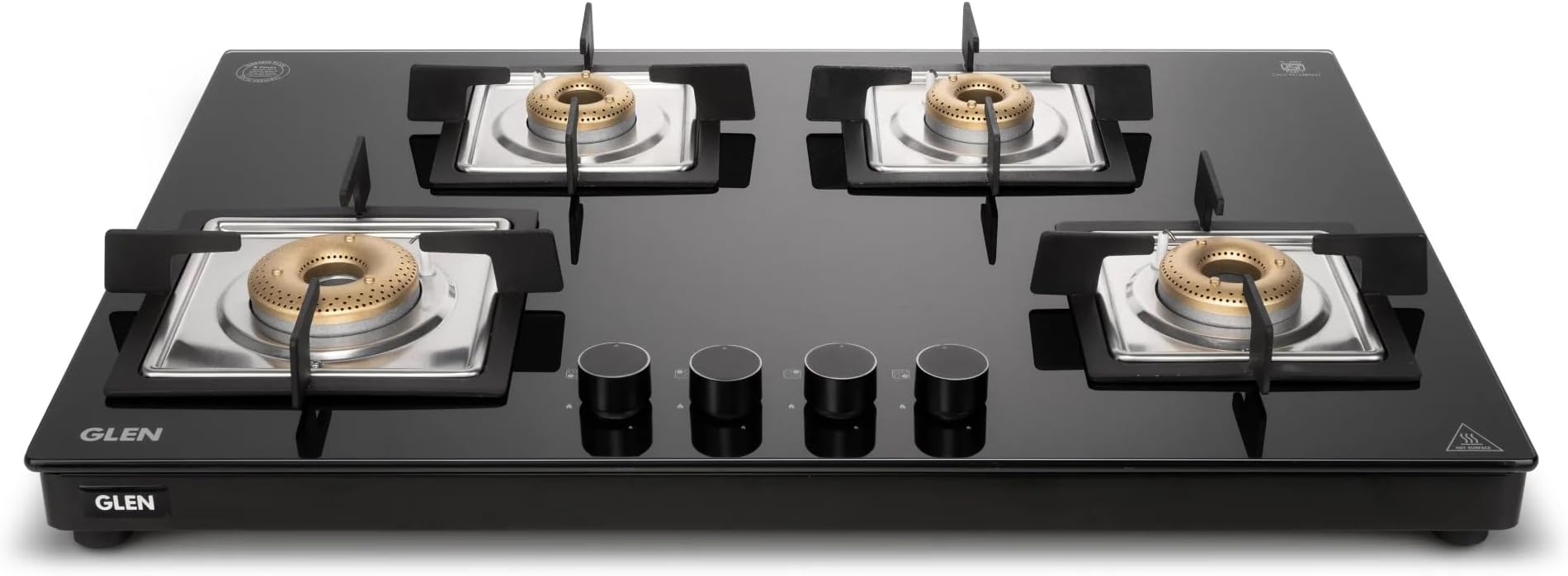 Glen 4 Burner Ultra Slim Glass Gas Stove | Black| 1 High Flame 3 Forged ...