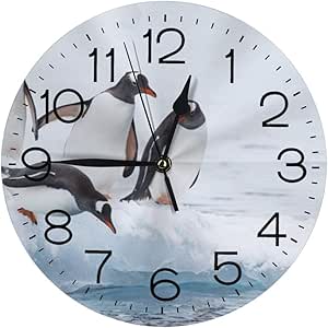 Amazon.co.jp: Interior Hanging Clock, Flying Penguin, Wall Clock, Round ...