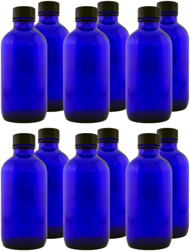 Amazon.com: U-Pack 4 oz Cobalt Blue Glass Boston Round Bottles With ...