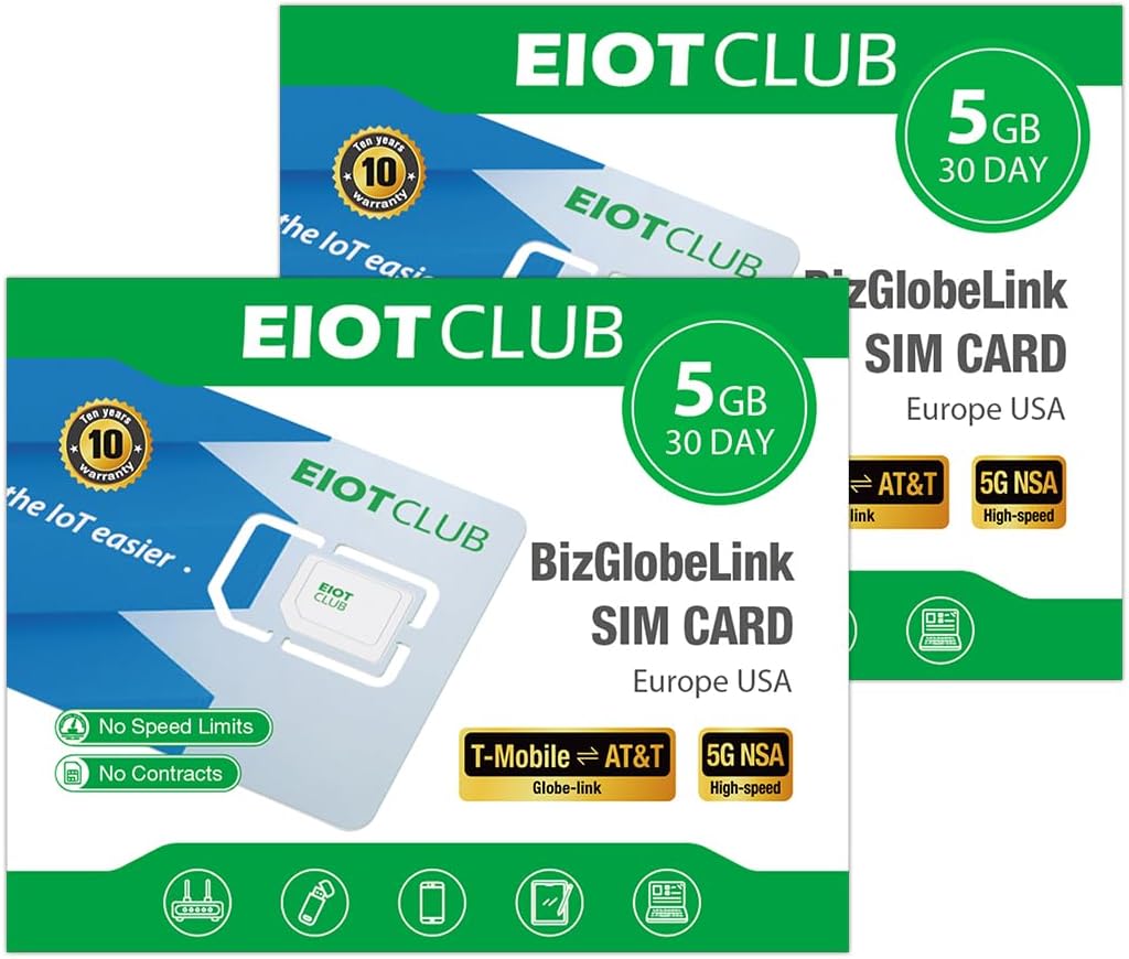 Amazon.com: (2 Pack) EIOTCLUB Prepaid Europe SIM Card, 5GB/30Days Data ...