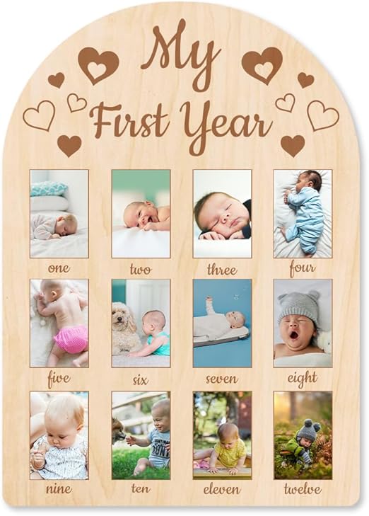 ORIGACH My First Year Photo Display Wood Board - 12 Months Newborn ...