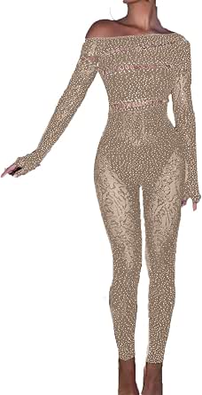 Amazon.com: HGps8w Women's One Piece Jumpsuit Long Sleeve Off The ...