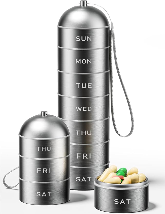 Amazon.com: Metal Pill Organizer Weekly - Betife Stackable Waterproof ...