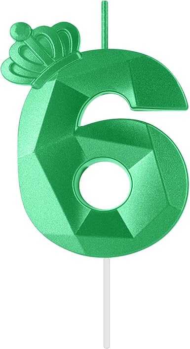 Amazon.com: 3.15in Green Number six Birthday Candle with Crown Shape ...