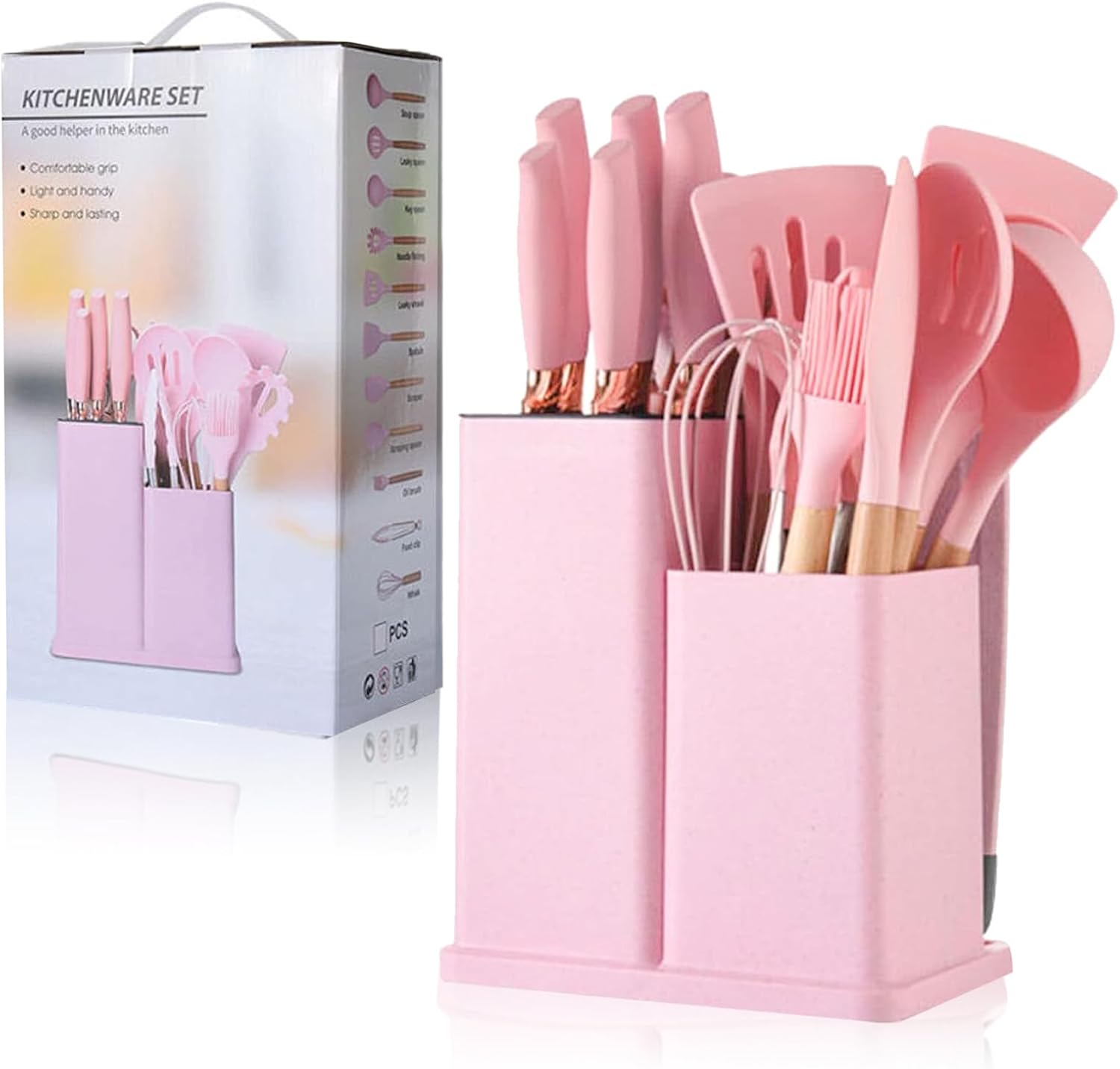 Amazon.com: Pink Silicone Cooking Utensils, Non-stick Kitchen Set ...