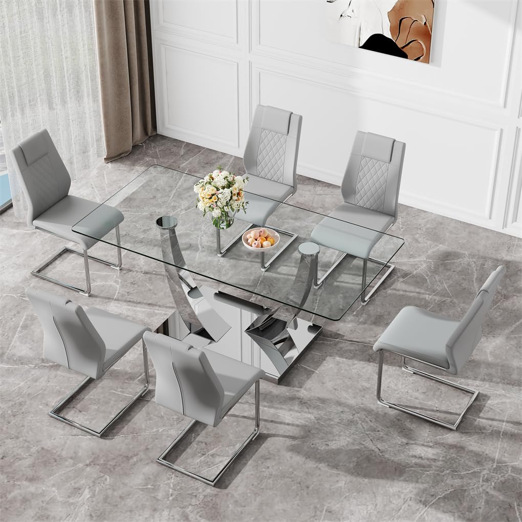 Amazon.com - Glass Dining Table Set for 6, 71''Tempered Glass Tabletop ...