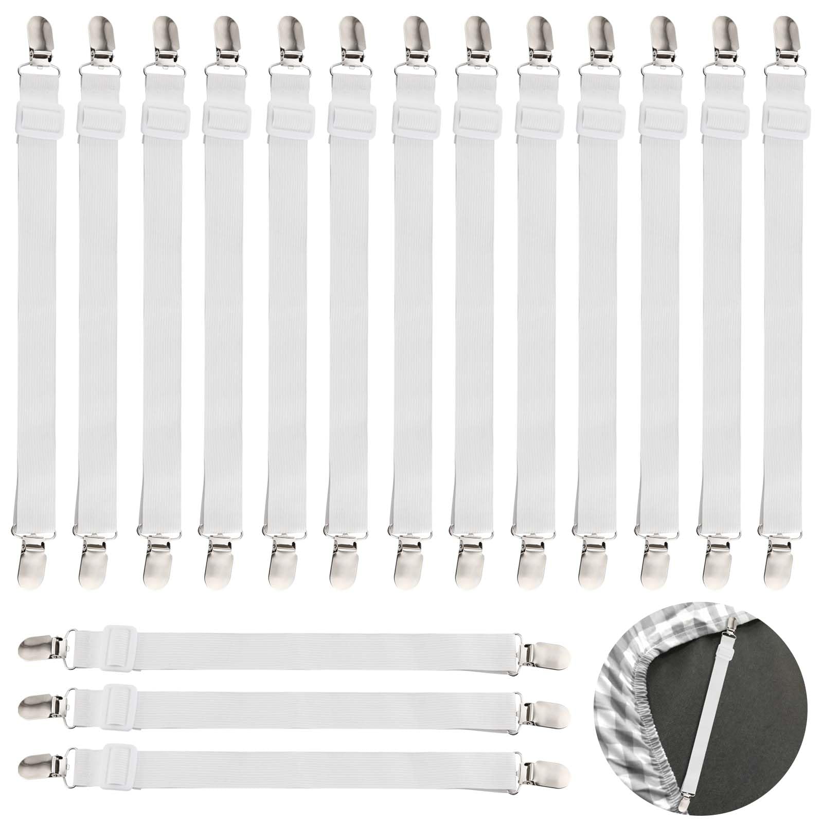 HEIHAK 16 Pcs 120cm white Bed Sheet Clips, Adjustable Bed Fasteners ...