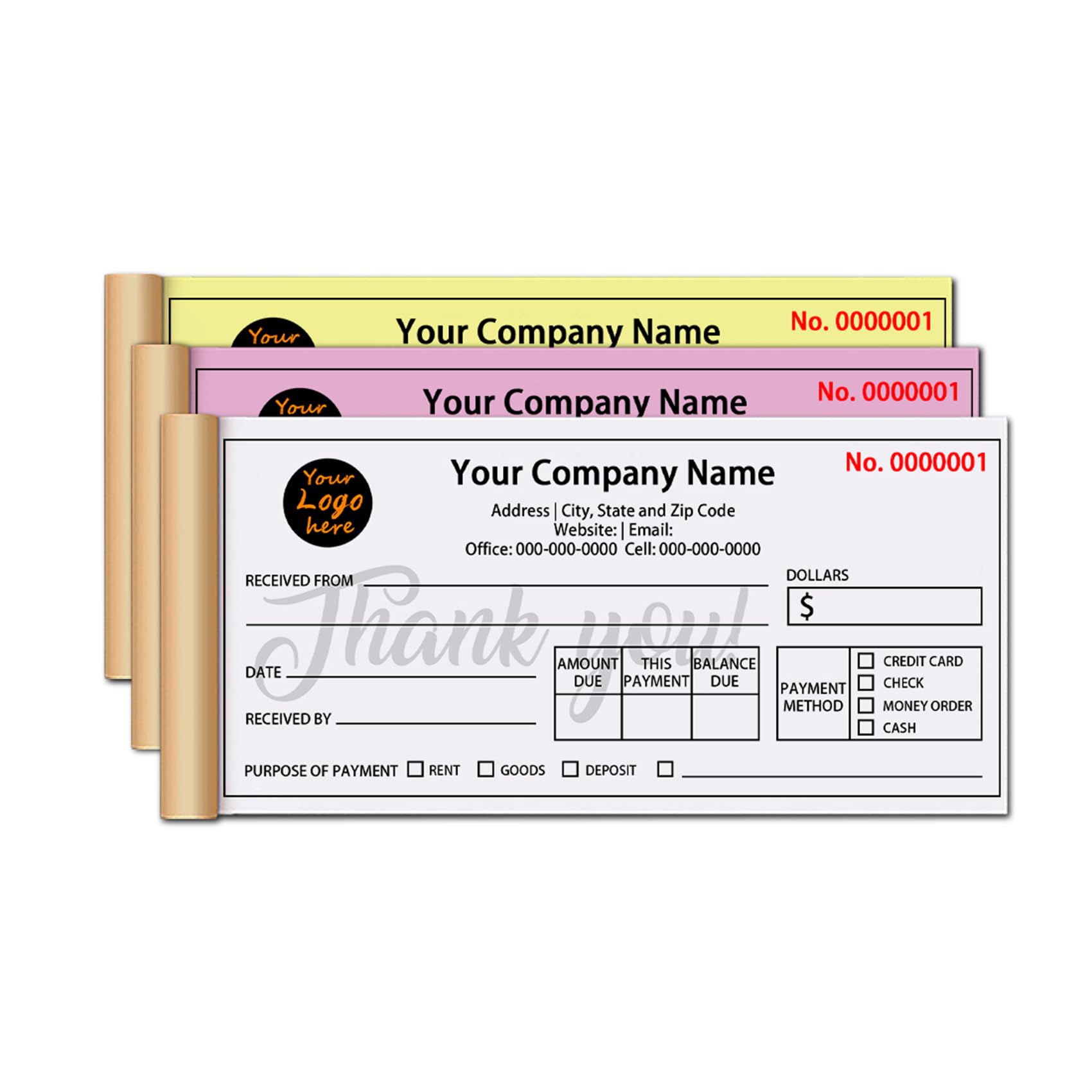 Receipt Book With Logo TWO Custom 3 Part Receipt Book Personalized
