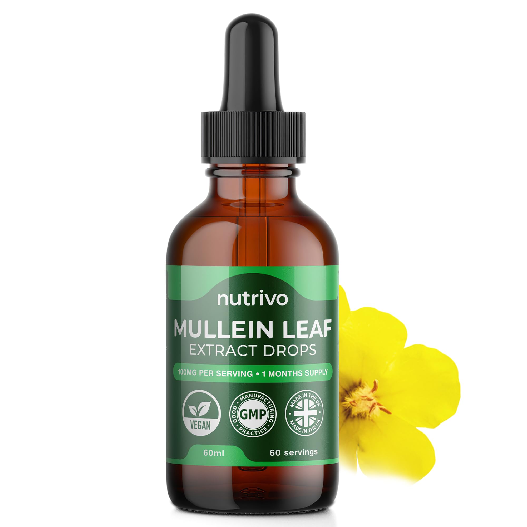 Nutrivo Mullein Leaf Extract for Lungs | Mullein Drops - 60ml Bottle ...